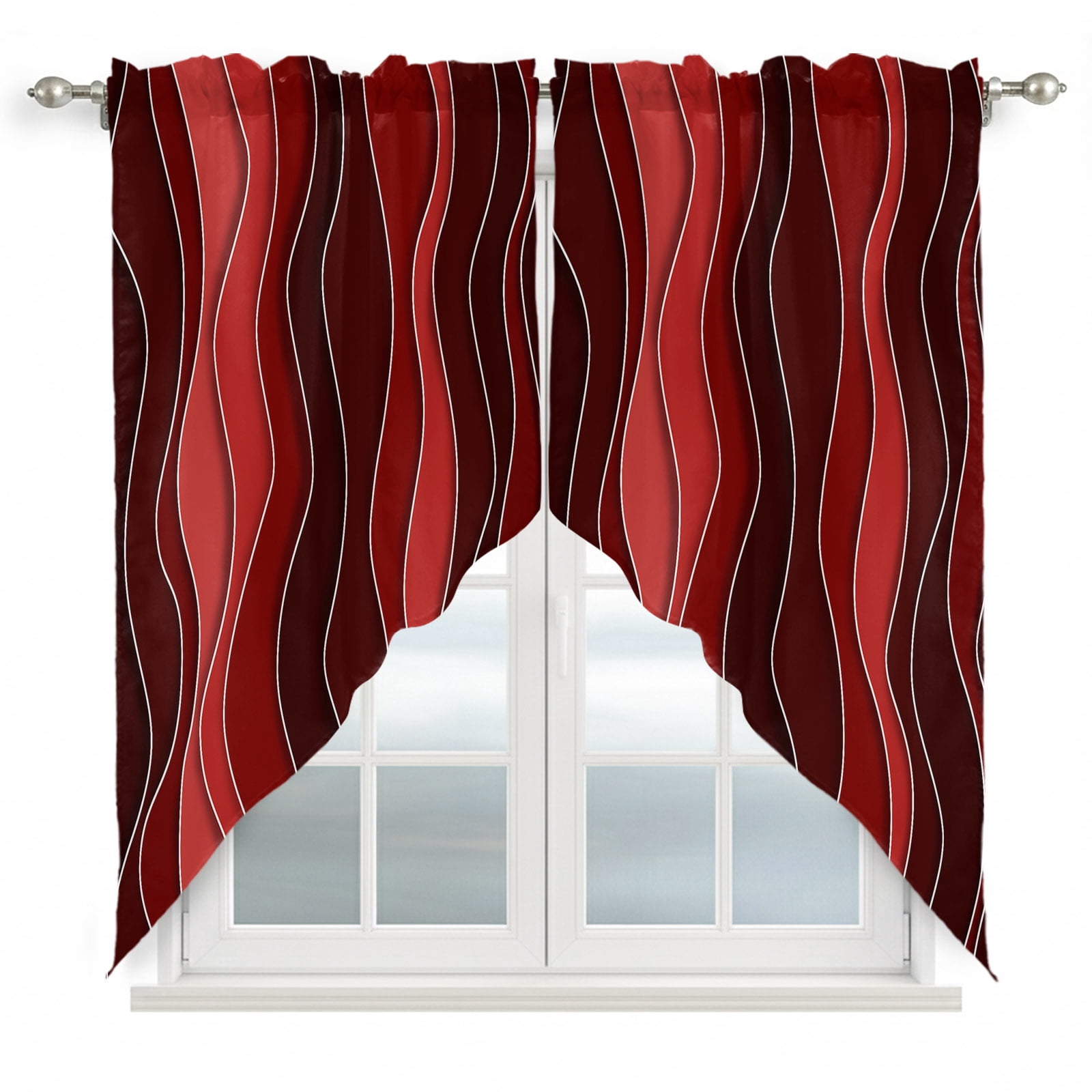 Abstract Swag Curtain Valance for Window 2 Panels Red Gradient Waves ...
