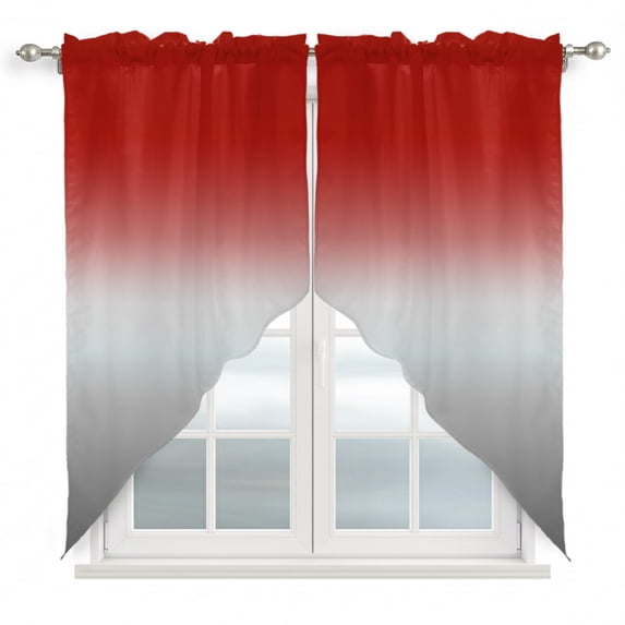 Abstract Swag Curtain Valance for Window 2 Panels Red Grey Gradient ...