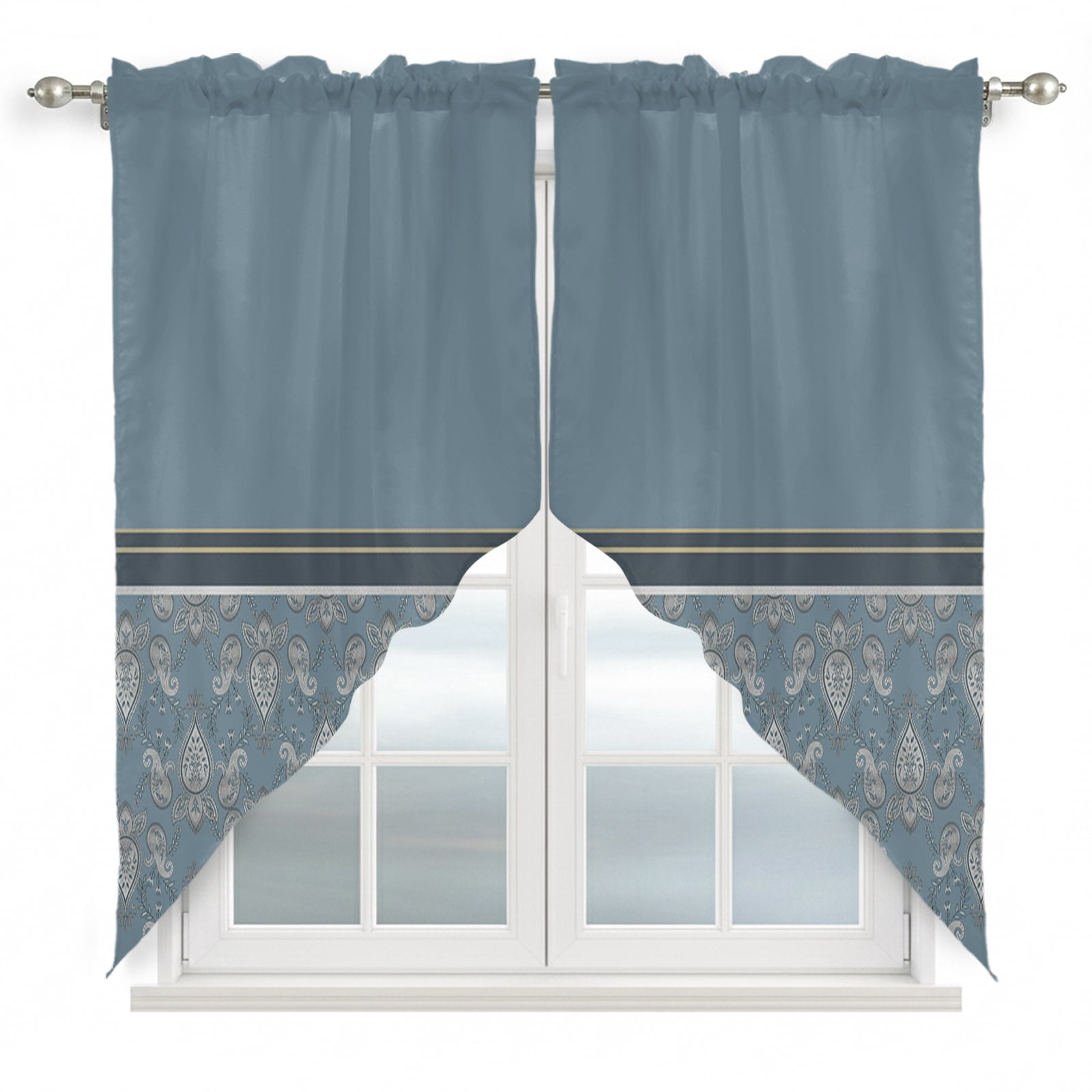 Abstract Swag Curtain Valance for Window 2 Panels Retro Watercolor Blue ...