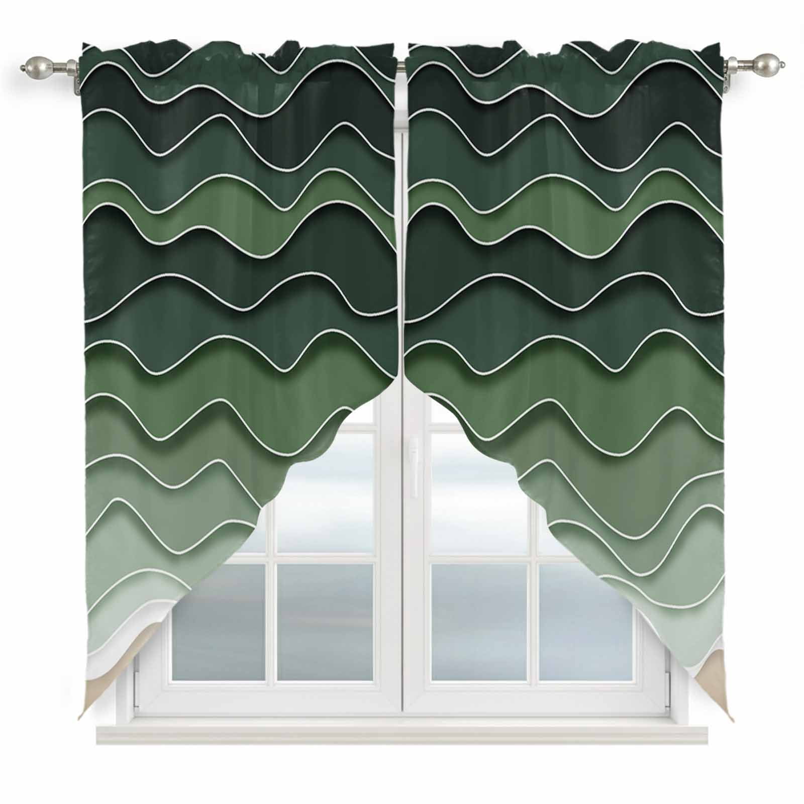 Abstract Swag Curtain Valance for Window 2 Panels Sage Green Brown ...