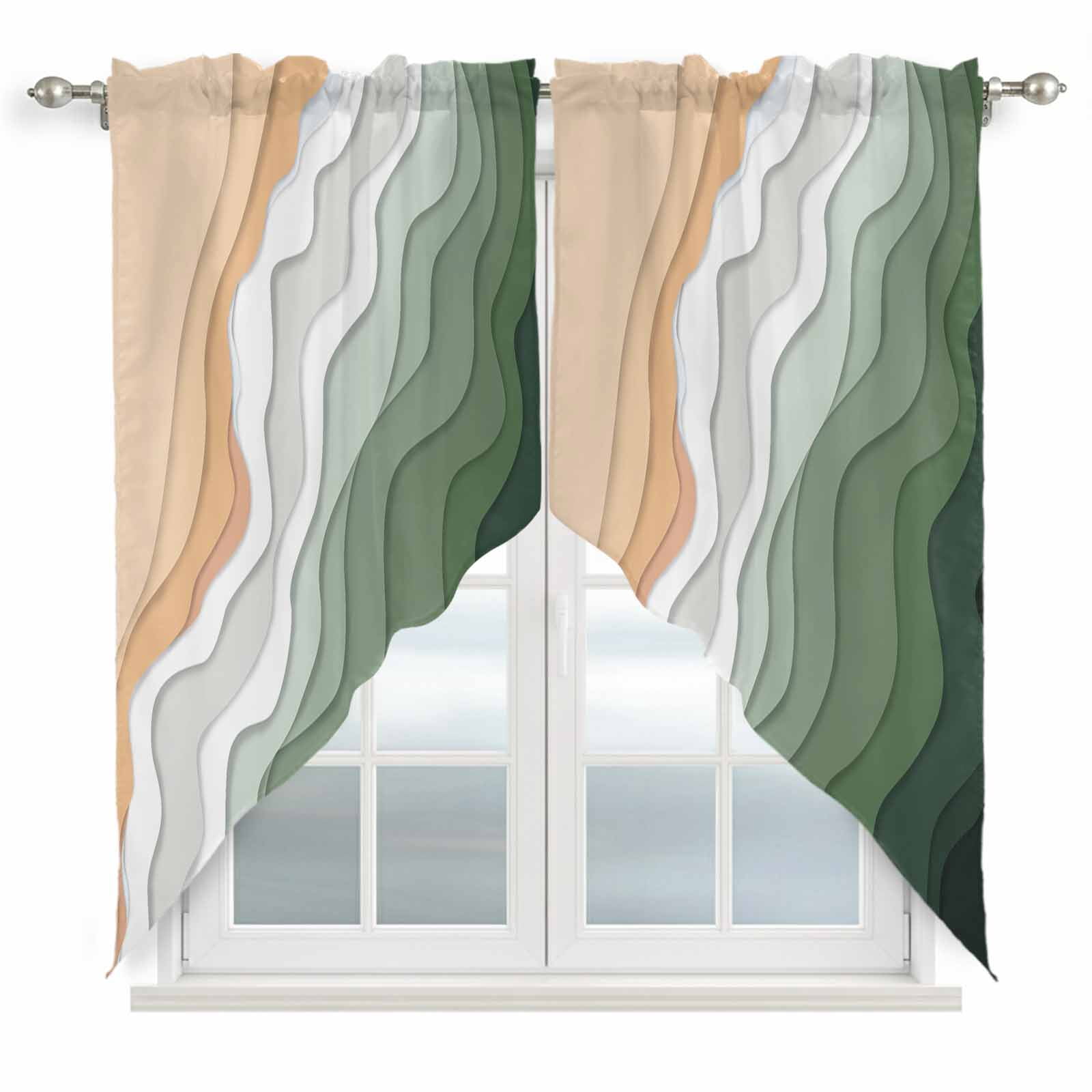Abstract Swag Curtain Valance for Window 2 Panels Sage Green Gradient ...