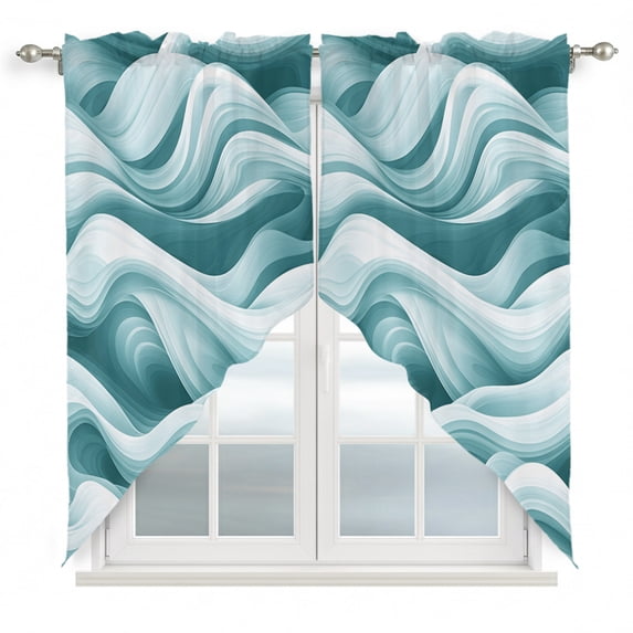 Abstract Swag Curtain Valance for Window 2 Panels Teal Green Ocean ...