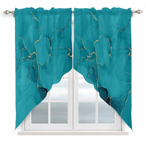 Abstract Swag Curtain Valance for Window 2 Panels Turquoise Golden ...