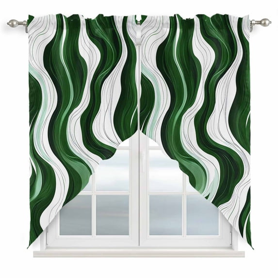Abstract Swag Curtain Valance for Window 2 Panels Wavy Lines Green and ...