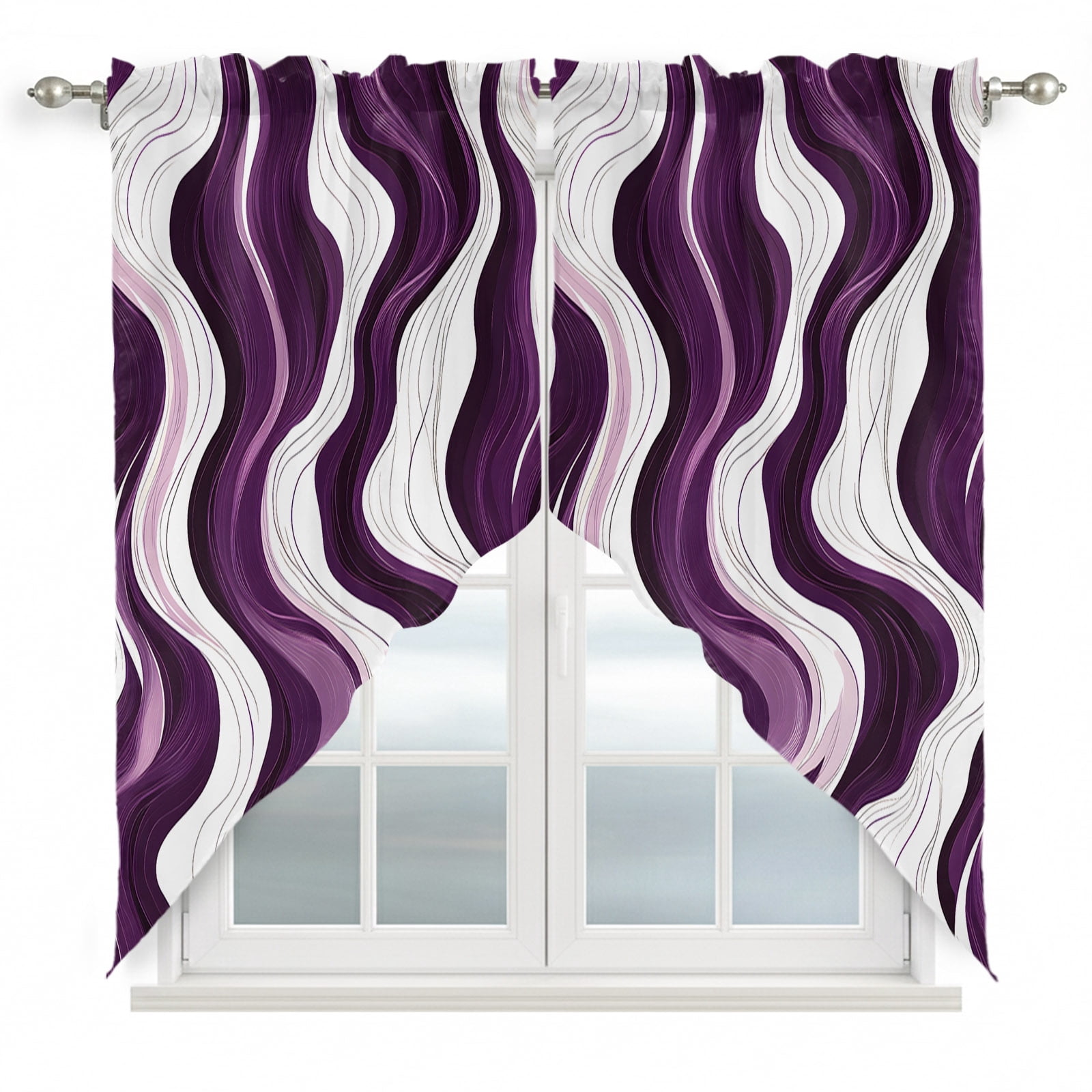 Abstract Swag Curtain Valance for Window 2 Panels Wavy Lines Purple and ...