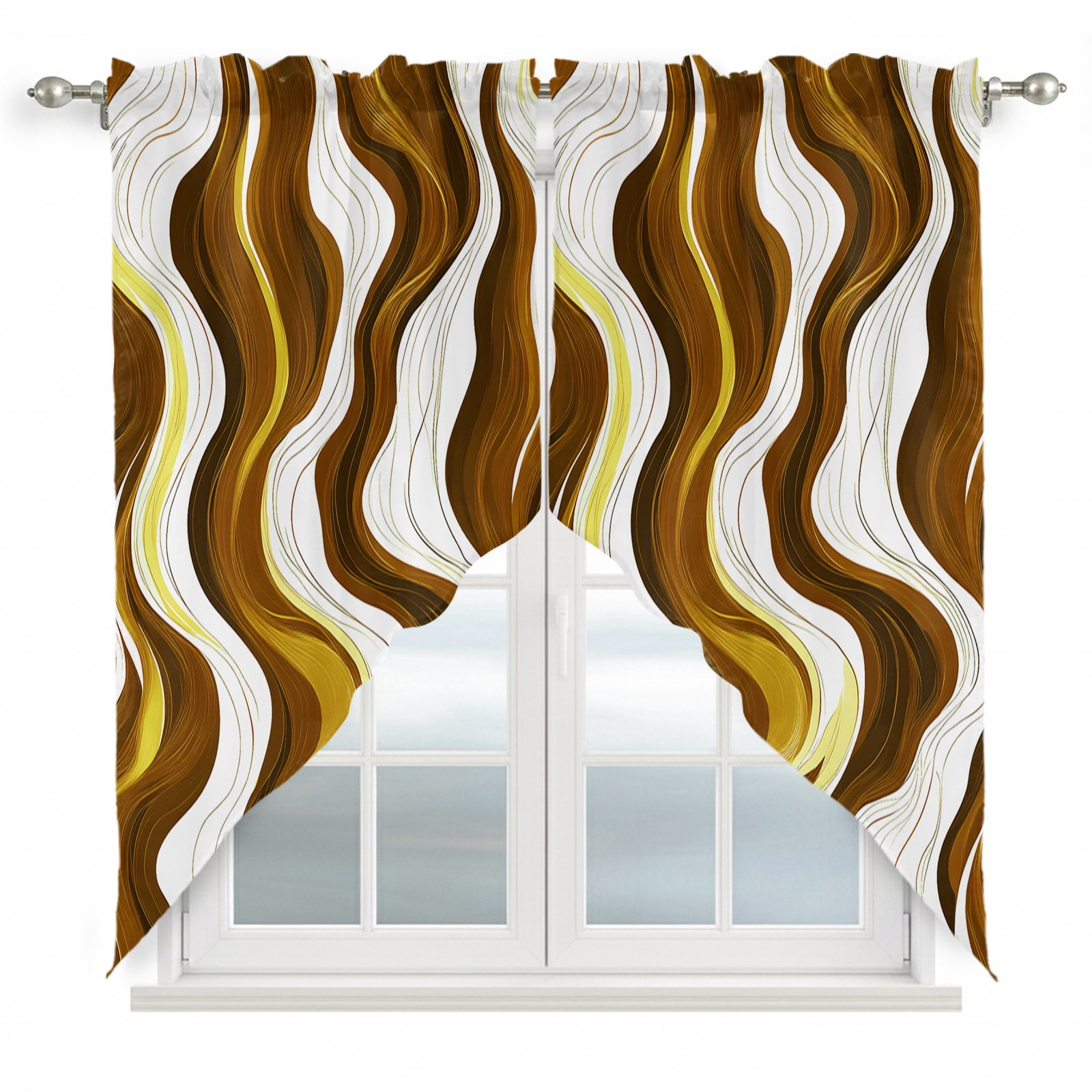 Abstract Swag Curtain Valance for Window 2 Panels Wavy Lines Yellow and ...