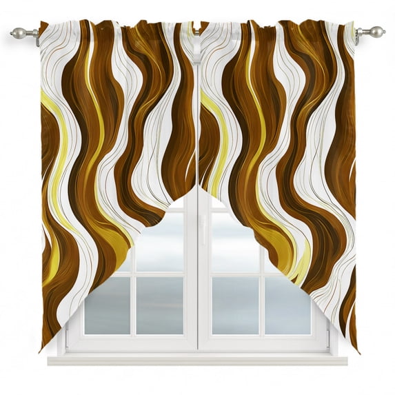 Abstract Swag Curtain Valance for Window 2 Panels Wavy Lines Yellow and ...