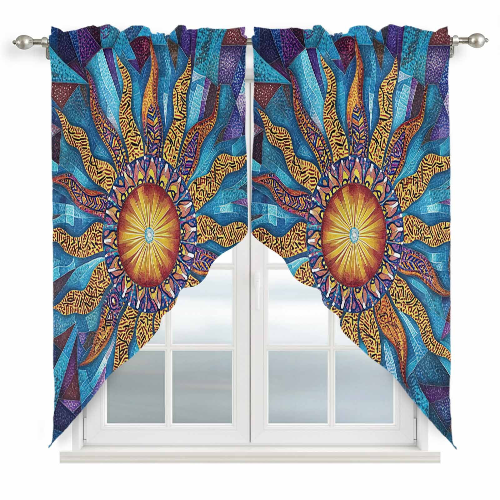 Abstract Swag Curtain Valance for Window 2 Panels Yellow Blue Sun ...