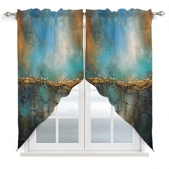 Abstract Swag Curtain Valance for Windows, Blue Gray Textured Landscape ...