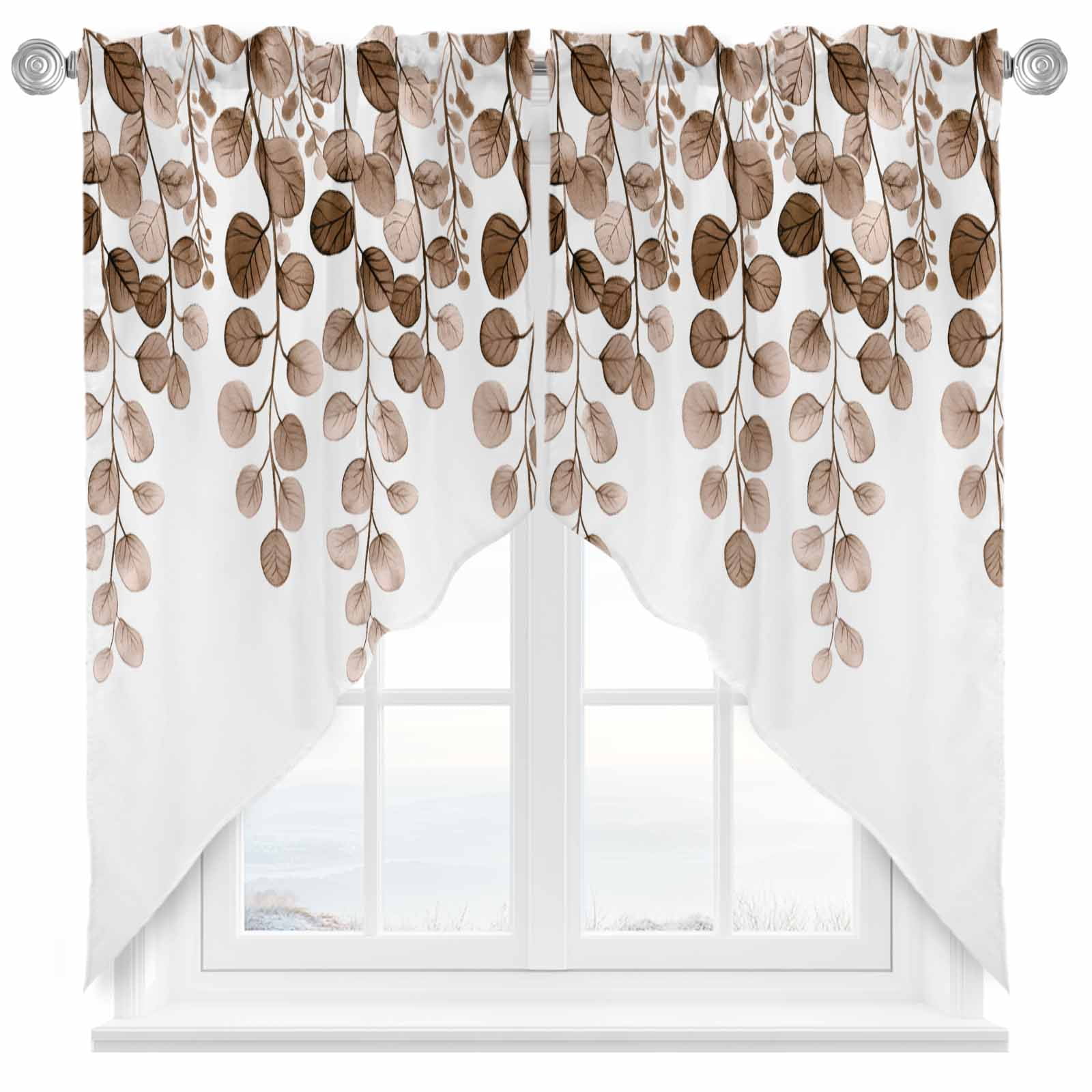 Abstract Swag Curtain Valance for Windows, Country Brown Eucalyptus ...