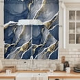Abstract Swag Curtains Valance and Tier Set, Blue Ink Gold Foiling ...