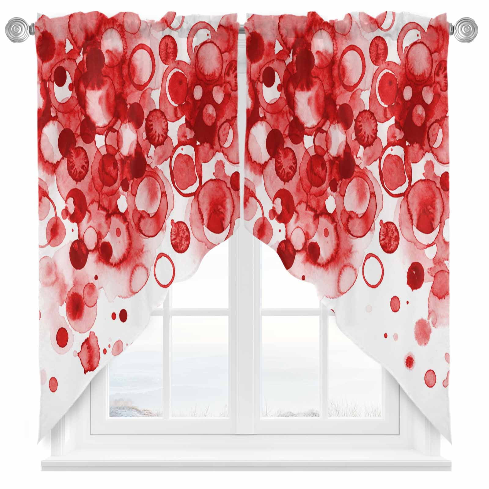 Abstract Swag Kitchen Curtain Valances, Red Gradient Watercolors Ink ...