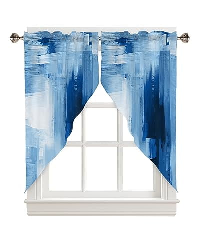 Abstract Swag Valance Curtains Navy Blue Ripple Stripe Modern Rod ...