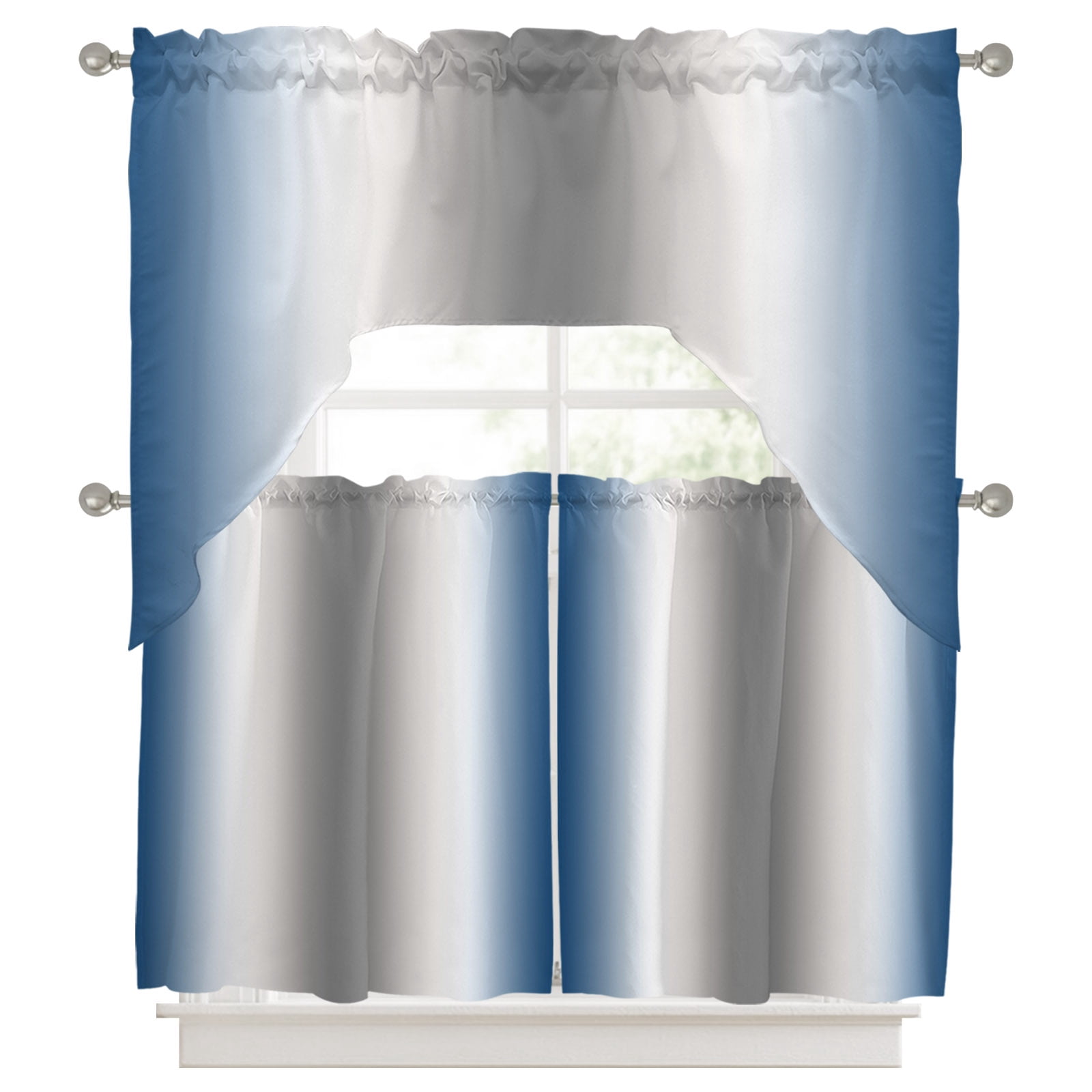Abstract Swag Valance and Tier Set of 3, Lake Blue Gray Gradient Ombre ...