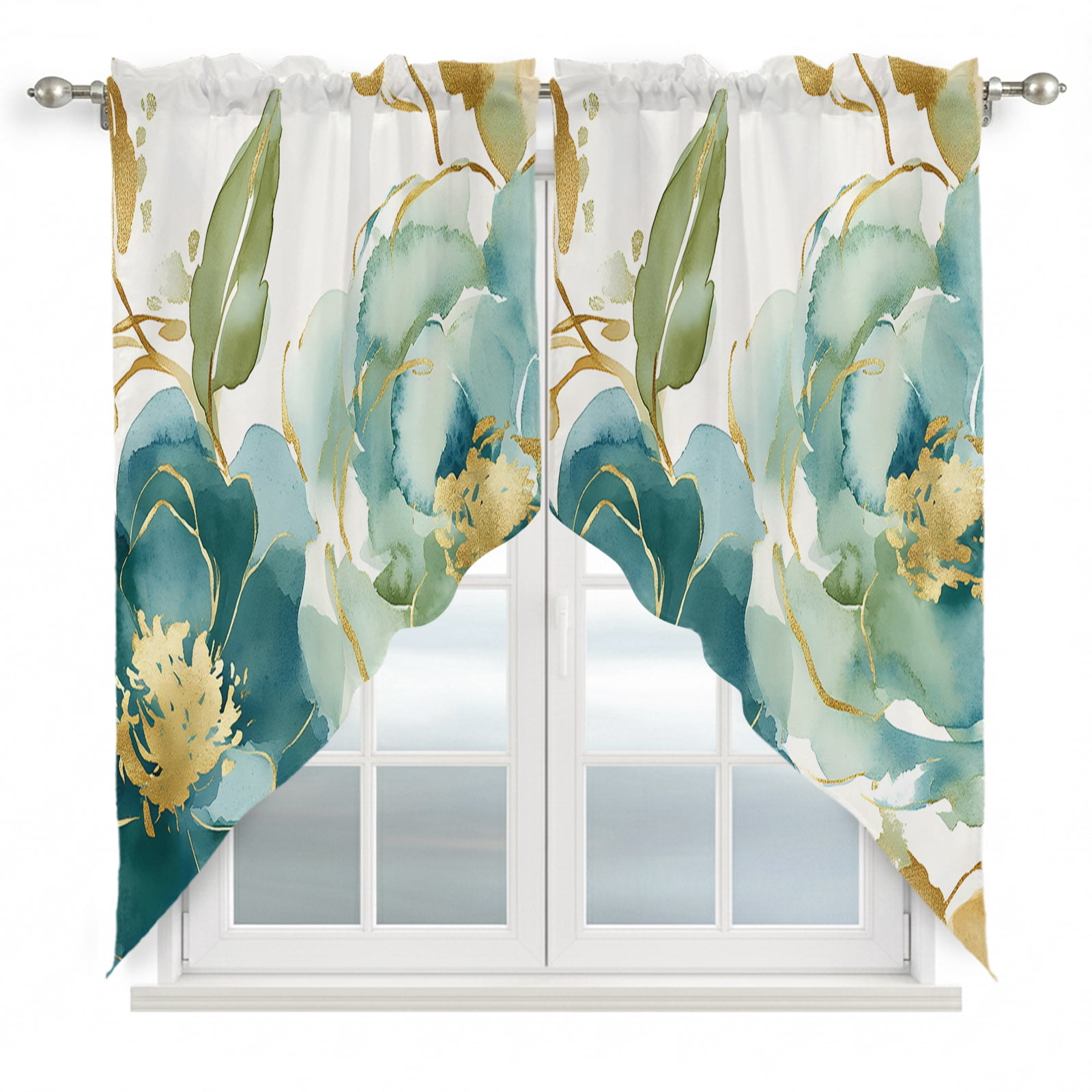 Abstract Swag Valances for Windows 36 inches Long, Green Peony Pattern ...