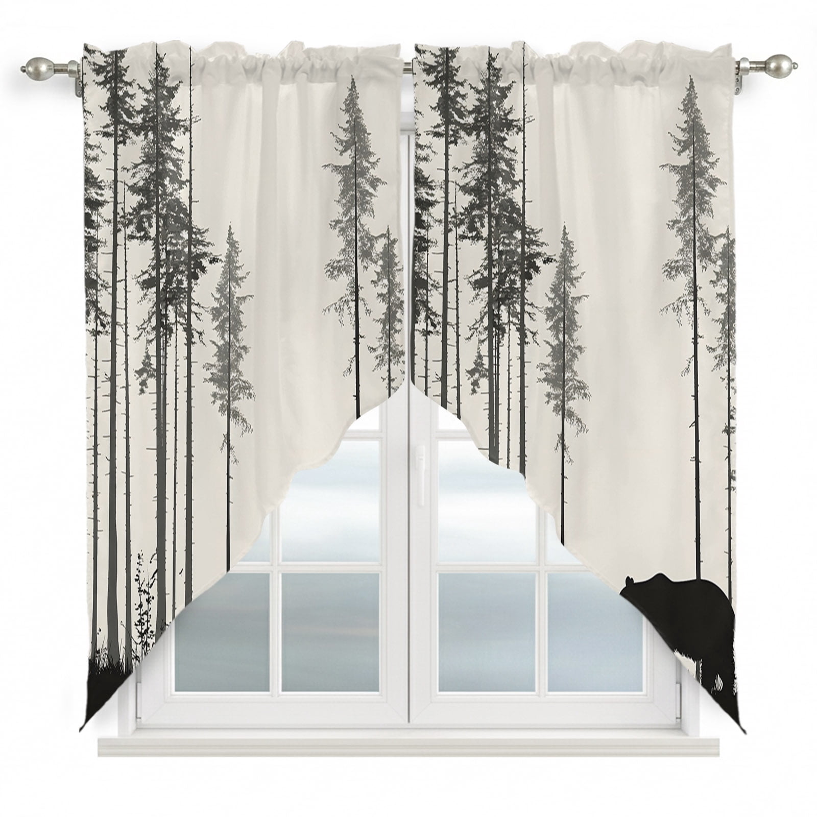 Abstract Swag Valances for Windows 63 inches Long, Forest Walking Bear ...