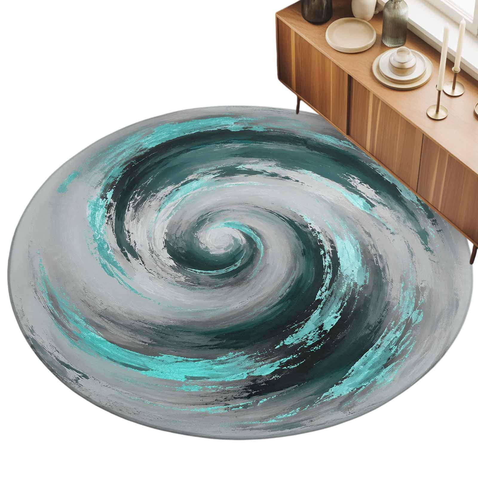 Abstract Swirl Area Rug, Modern Minimalist Teal Grey Spiraling Waves ...