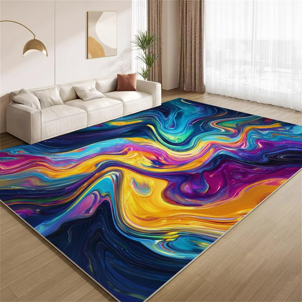 Abstract Swirl Area Rugs, Colorful Fluid Art Texture Carpet, Washable ...