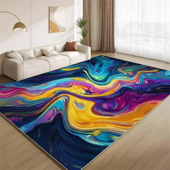 Abstract Swirl Area Rugs, Colorful Fluid Art Texture Carpet, Washable ...