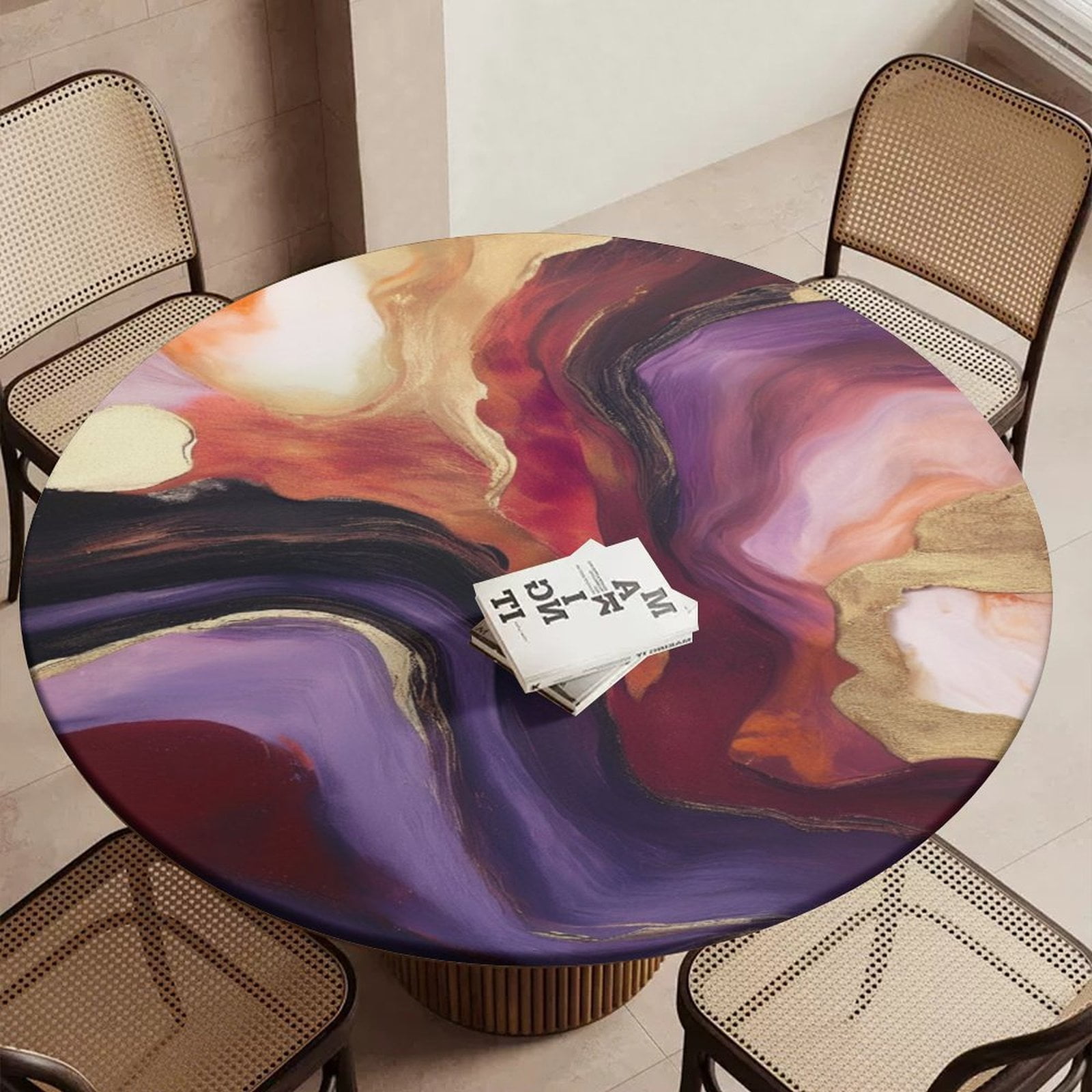 Abstract Swirl Art Print Round Table Cover Kitchen Printed Waterproof ...