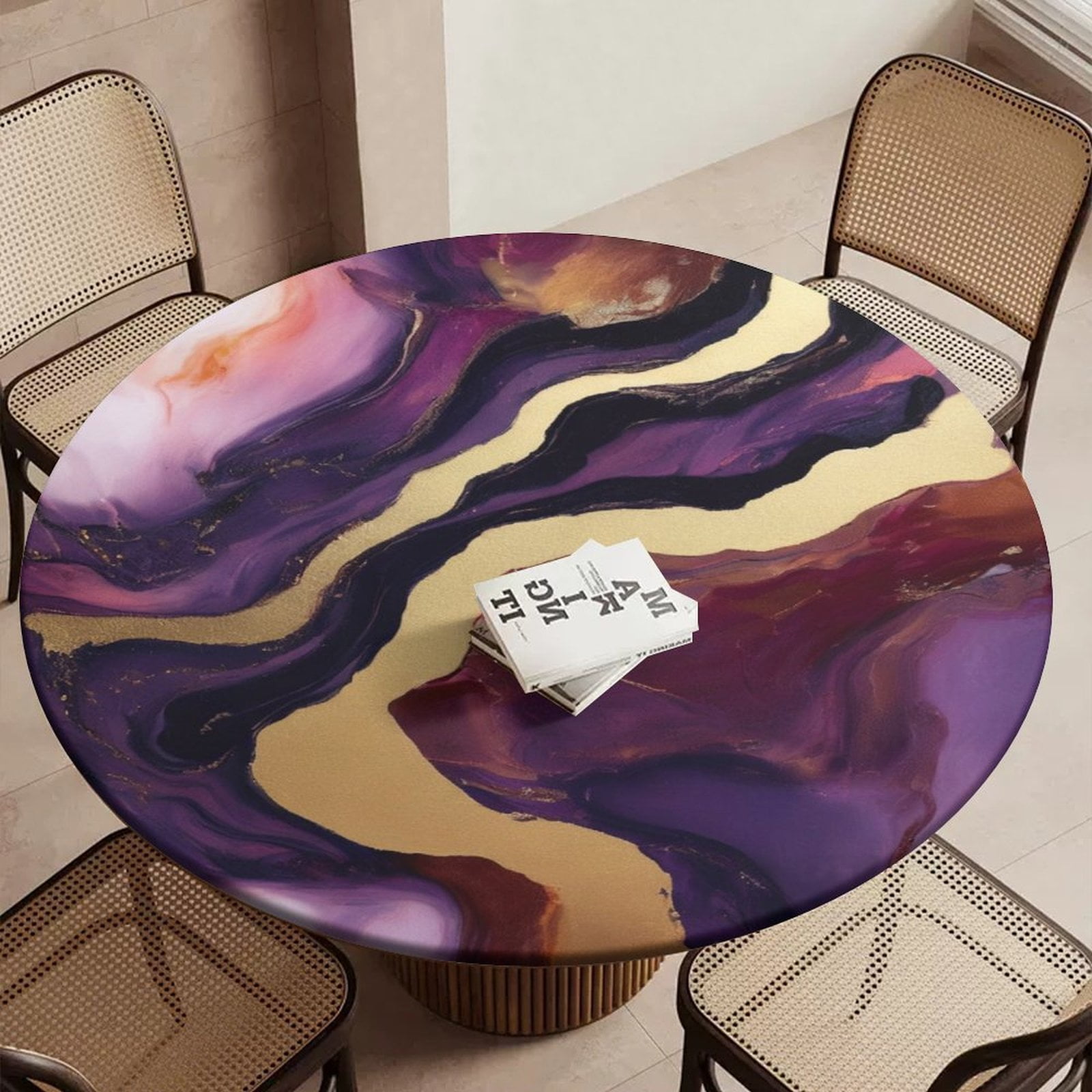 Abstract Swirl Art Print Round Table Cover Kitchen Printed Waterproof ...