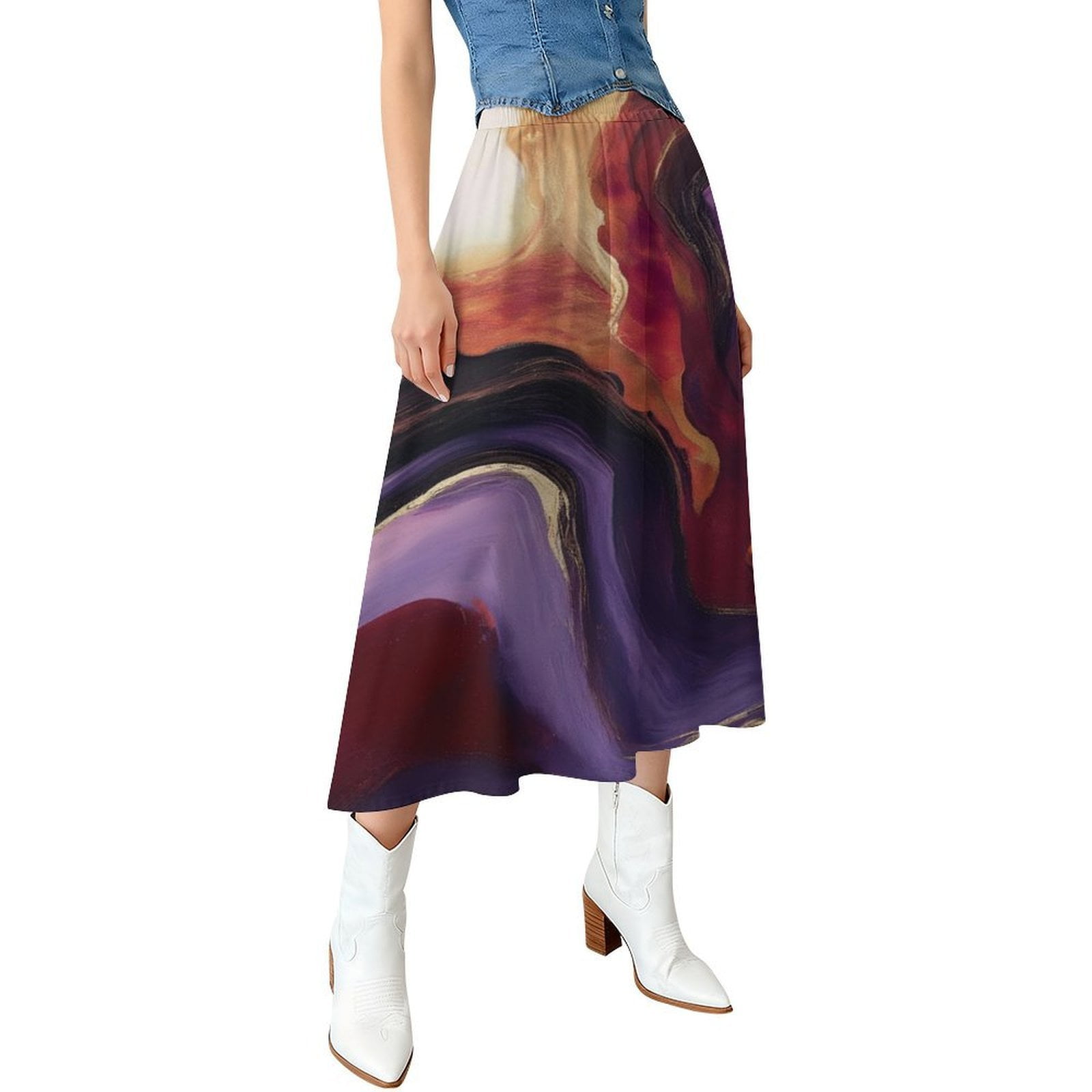 Abstract Swirl Art Print Women High Waist Midi Skirt Elegant Midi Skirt ...