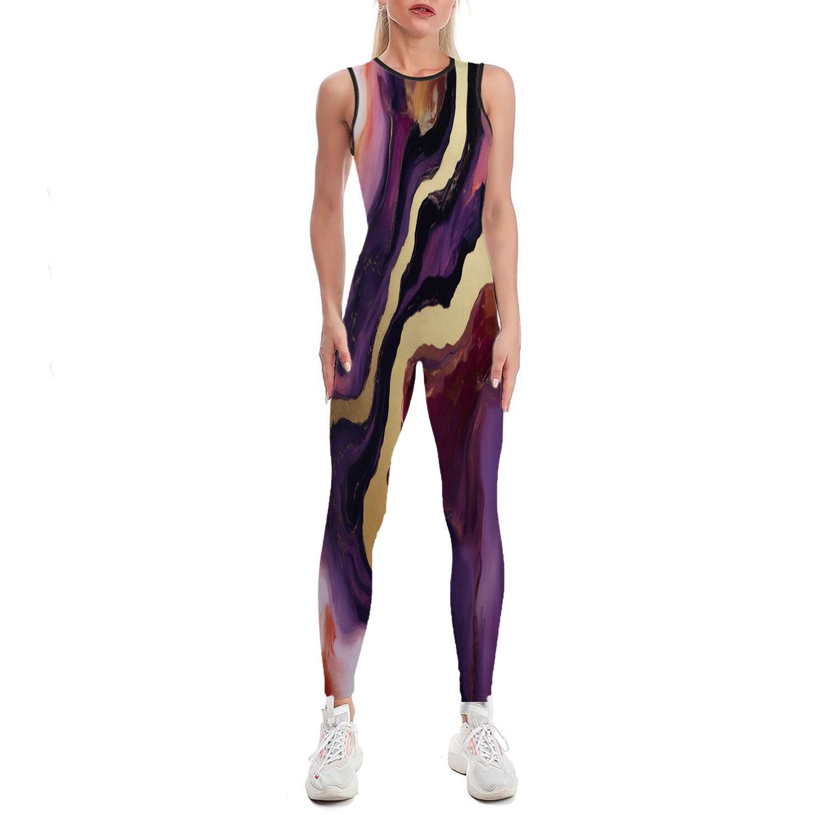 Abstract Swirl Art Print Women's One Piece Yoga Jumpsuits Leggings ...