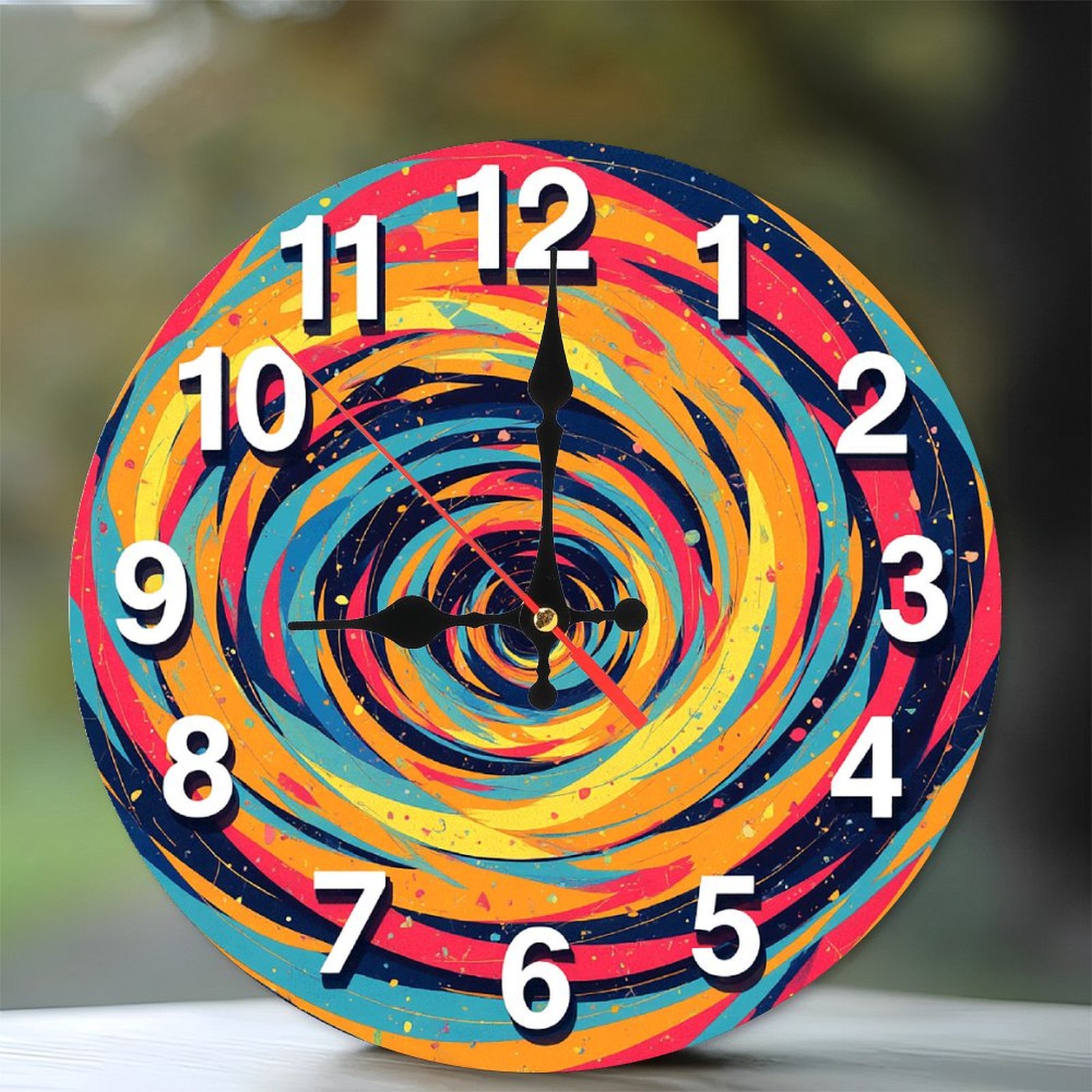 Abstract Swirl Colorful Wall Clock 10-Inch Silent Wooden Wall Clock ...