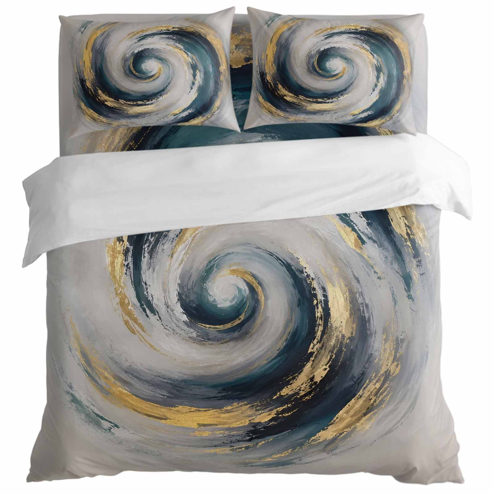 Abstract Swirl Duvet Cover Set Queen Size, Modern Minimalist Gold Blue ...
