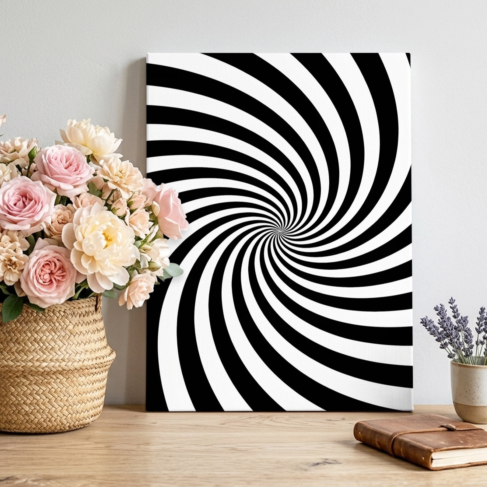 Abstract Swirl Lines Canvas Wall Art for Living Room, 3D Black White ...
