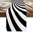 Abstract Swirl Lines Cotton Linen Table Runner 3D Black White ...