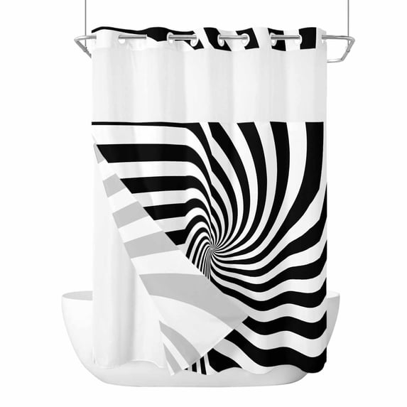 Abstract Swirl Lines No Hook Shower Curtain and Snap in Liner Set, 3D ...