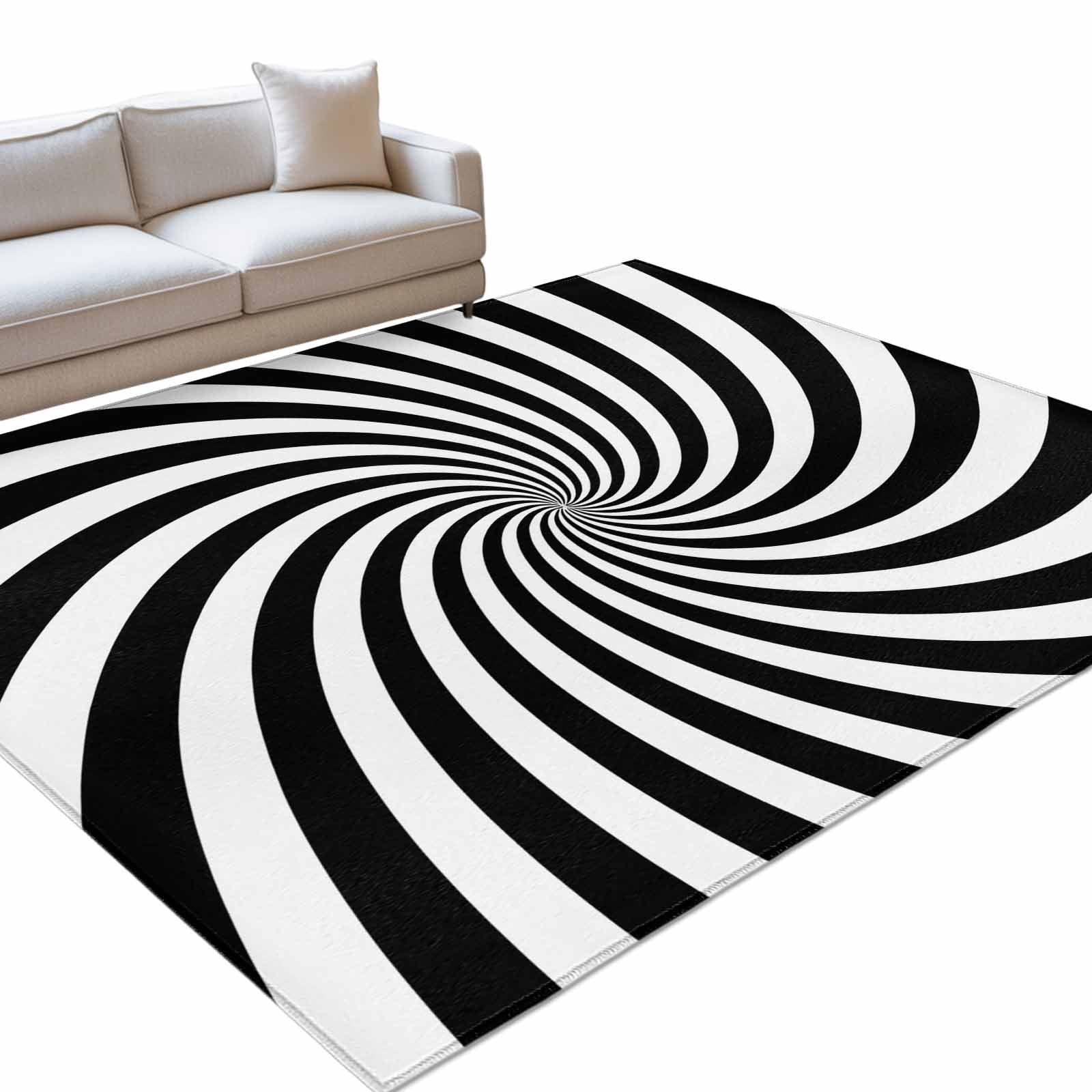 Abstract Swirl Lines Large Area Rugs 6x9ft 3D Black White Minimalist ...