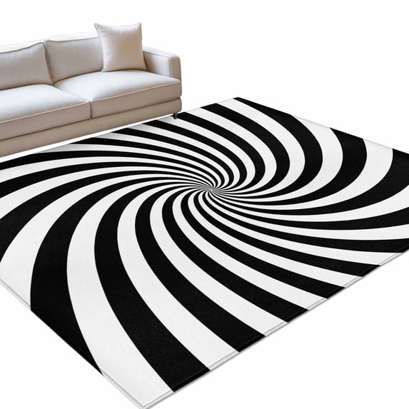 Abstract Swirl Lines Large Area Rugs 6x9ft 3D Black White Minimalist ...
