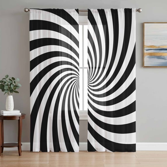 Abstract Swirl Lines Sheer Curtains for Living Room Bedroom, 3D Black ...