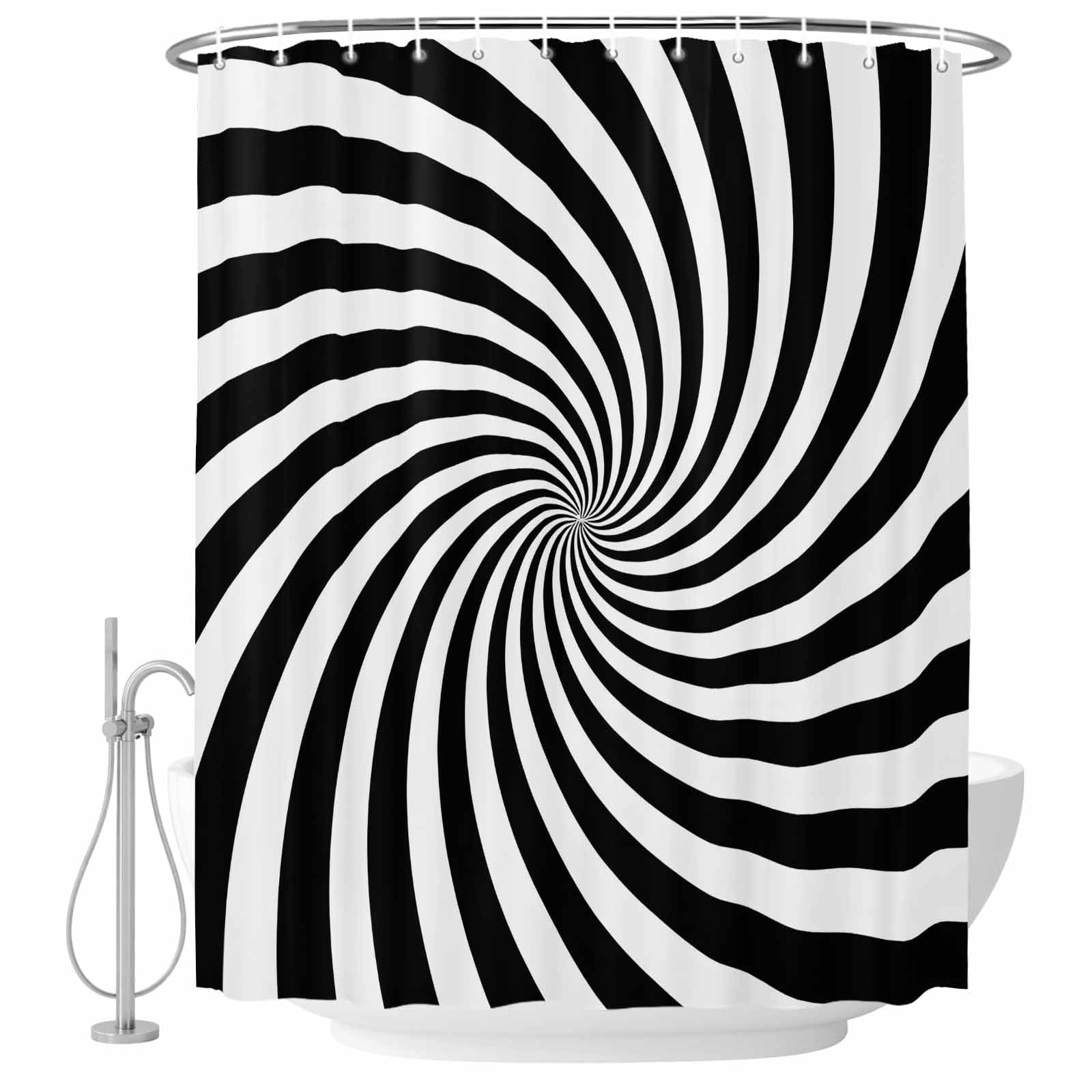 Abstract Swirl Lines Shower Curtain Set with Hooks, 3D Black White ...