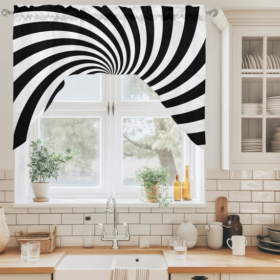 Abstract Swirl Lines Swag Curtain Valance for Windows, 3D Black White ...