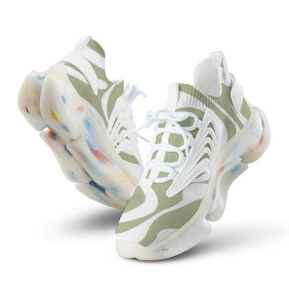 Abstract Swirl Pattern Sage Green White Walking Shoes for Men Woman ...