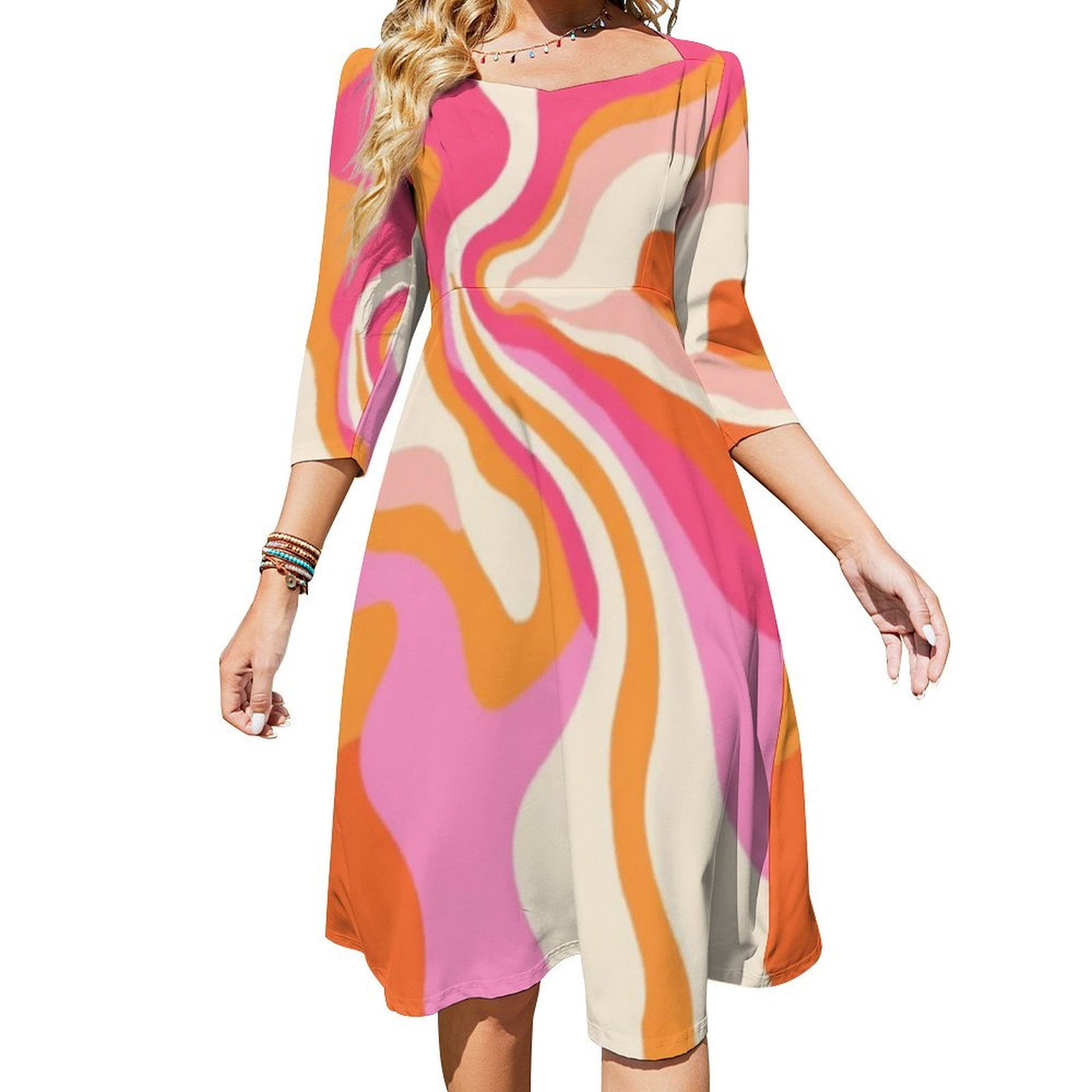 Abstract Swirl Pink Orange Art Dress Summer Dresses Woman Street Style ...