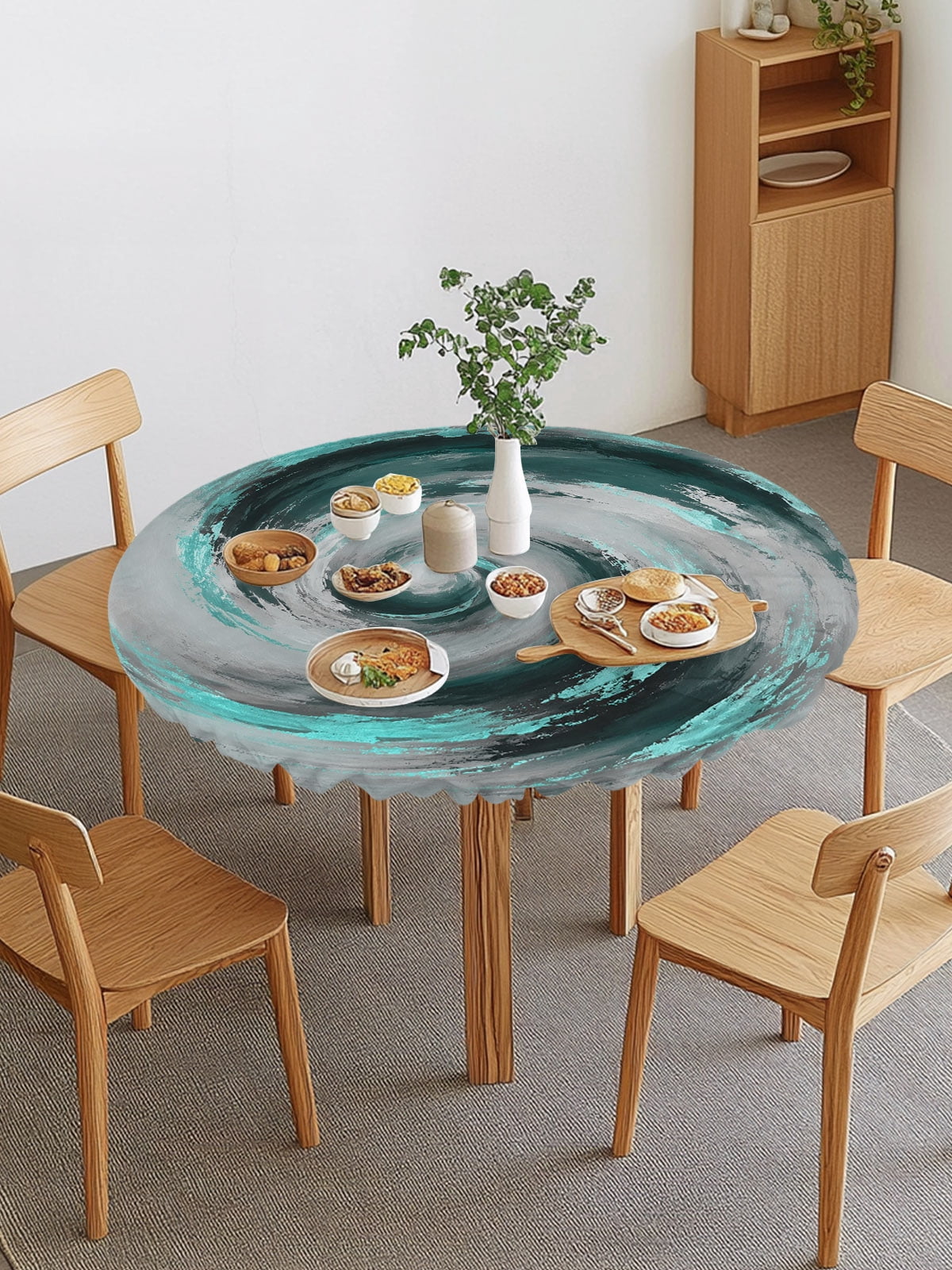 Abstract Swirl Round Fitted Tablecloth with Elastic Edge, Modern ...
