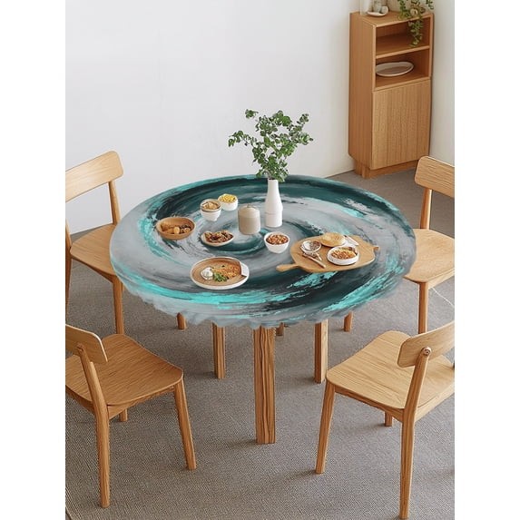 Abstract Swirl Round Fitted Tablecloth with Elastic Edge, Modern ...
