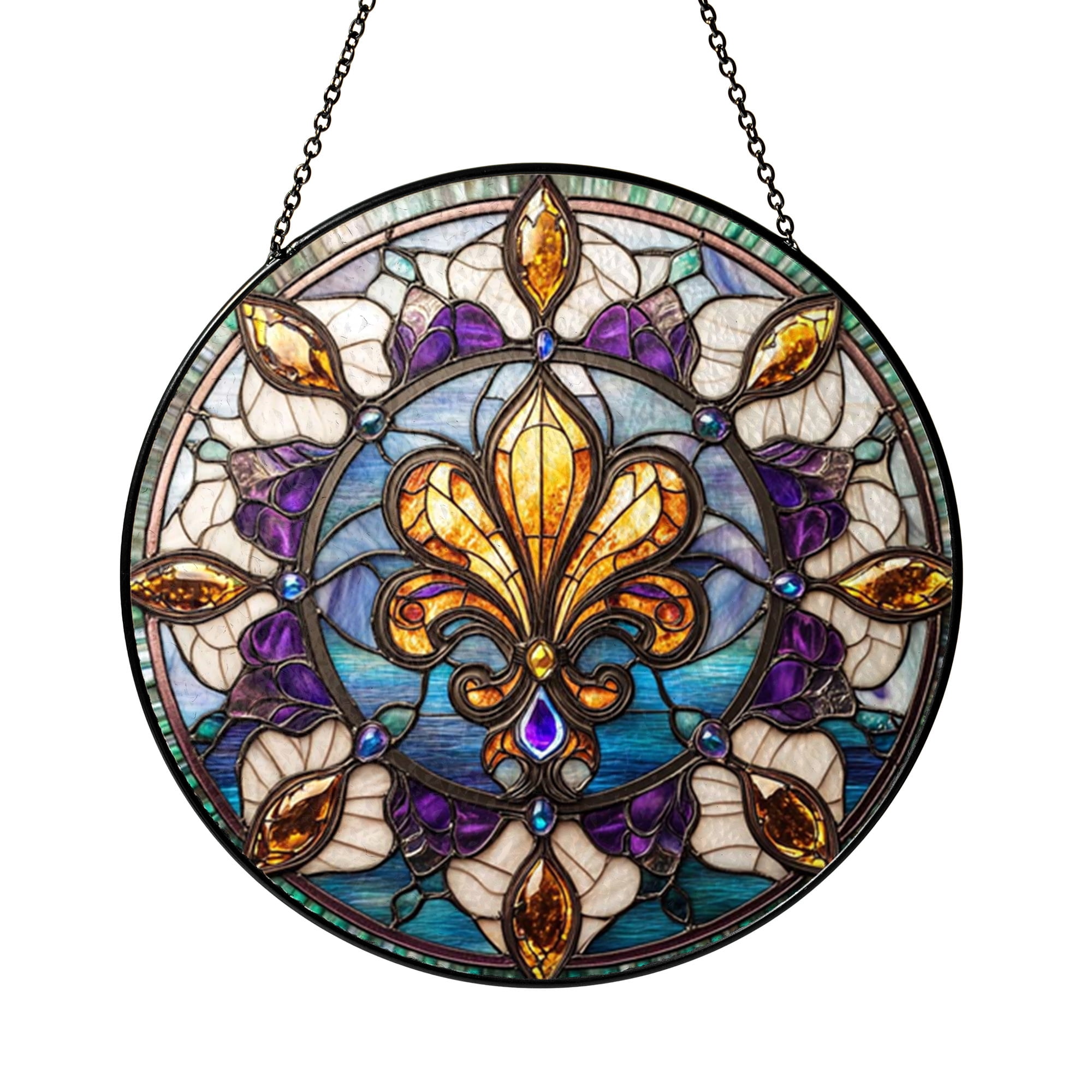 Abstract Swirl Round Suncatcher – Stained Glass Style Multicolor Window ...