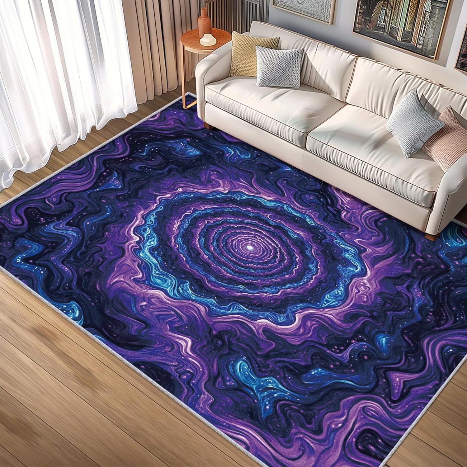 Abstract Swirl Rug Washable Purple Blue Black Rugs For Living Room ...