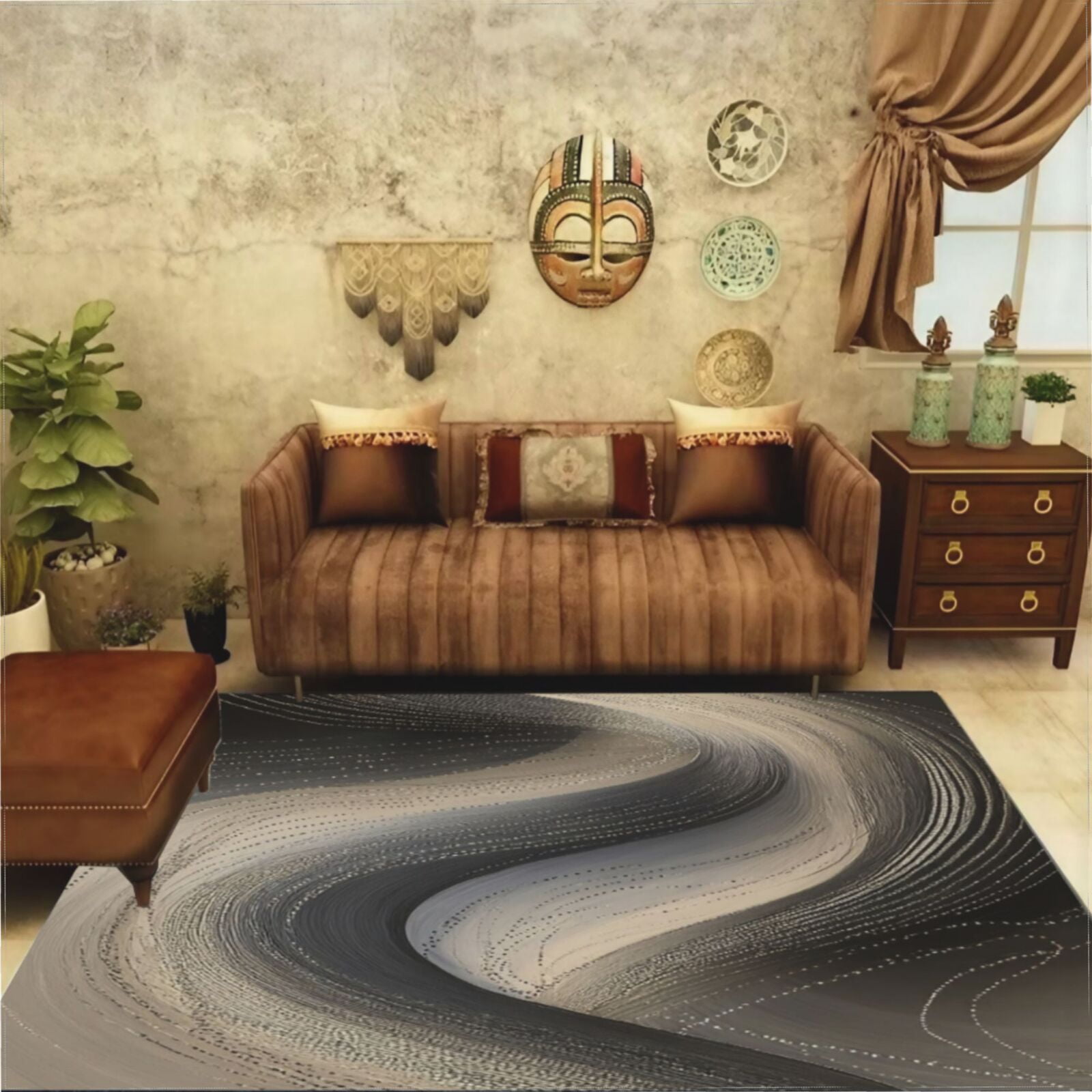 Abstract Swirling Beige Grey Art Light Luxury Home Carpets Living Room ...