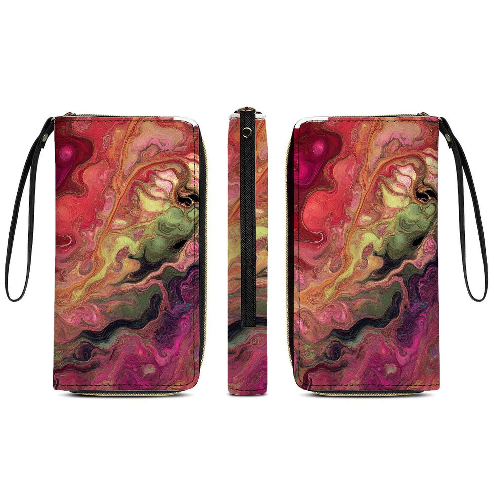 Abstract Swirling Color Paint Art Long Wallets For Women PU Leather ...
