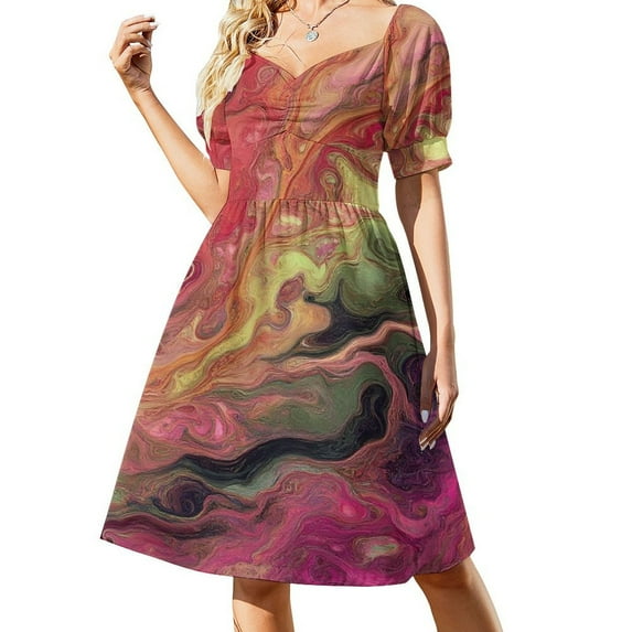 Abstract Swirling Color Paint Art Short Sleeve Dress Clothes Women's ...