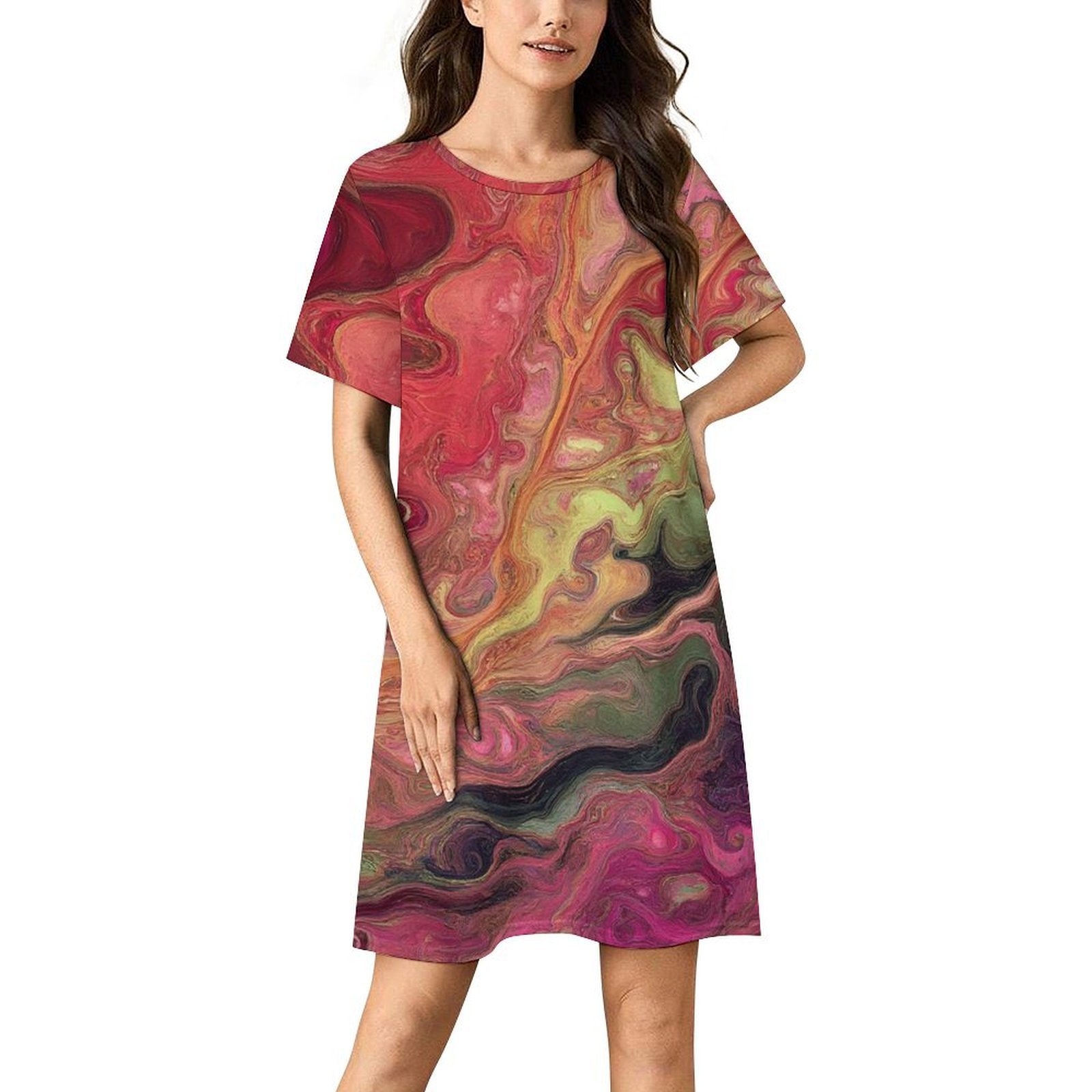 Abstract Swirling Color Paint Art Women Nightgown Sleepwear Short ...