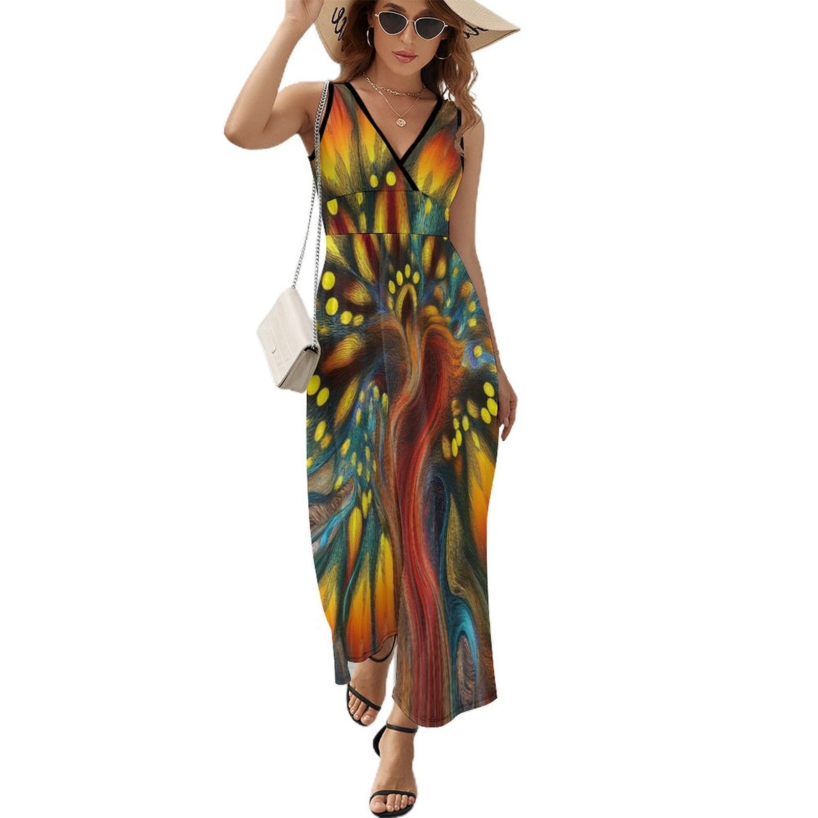 Abstract Swirling Colorful Artwork Dress Fashion Boho Beach Long ...