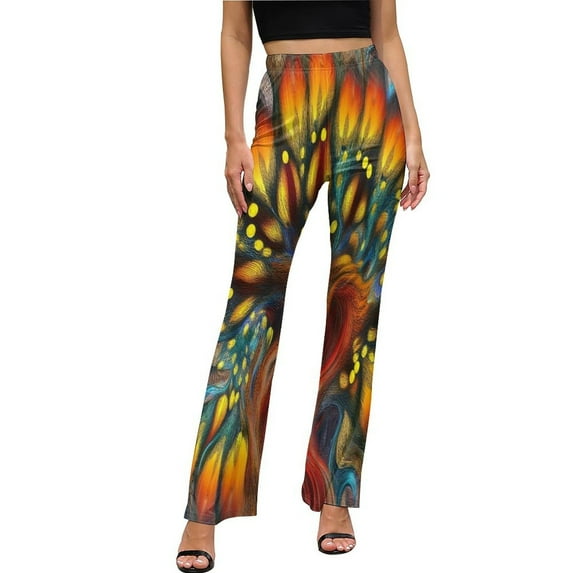 Abstract Swirling Colorful Artwork High Waisted Casual Flared Trousers ...