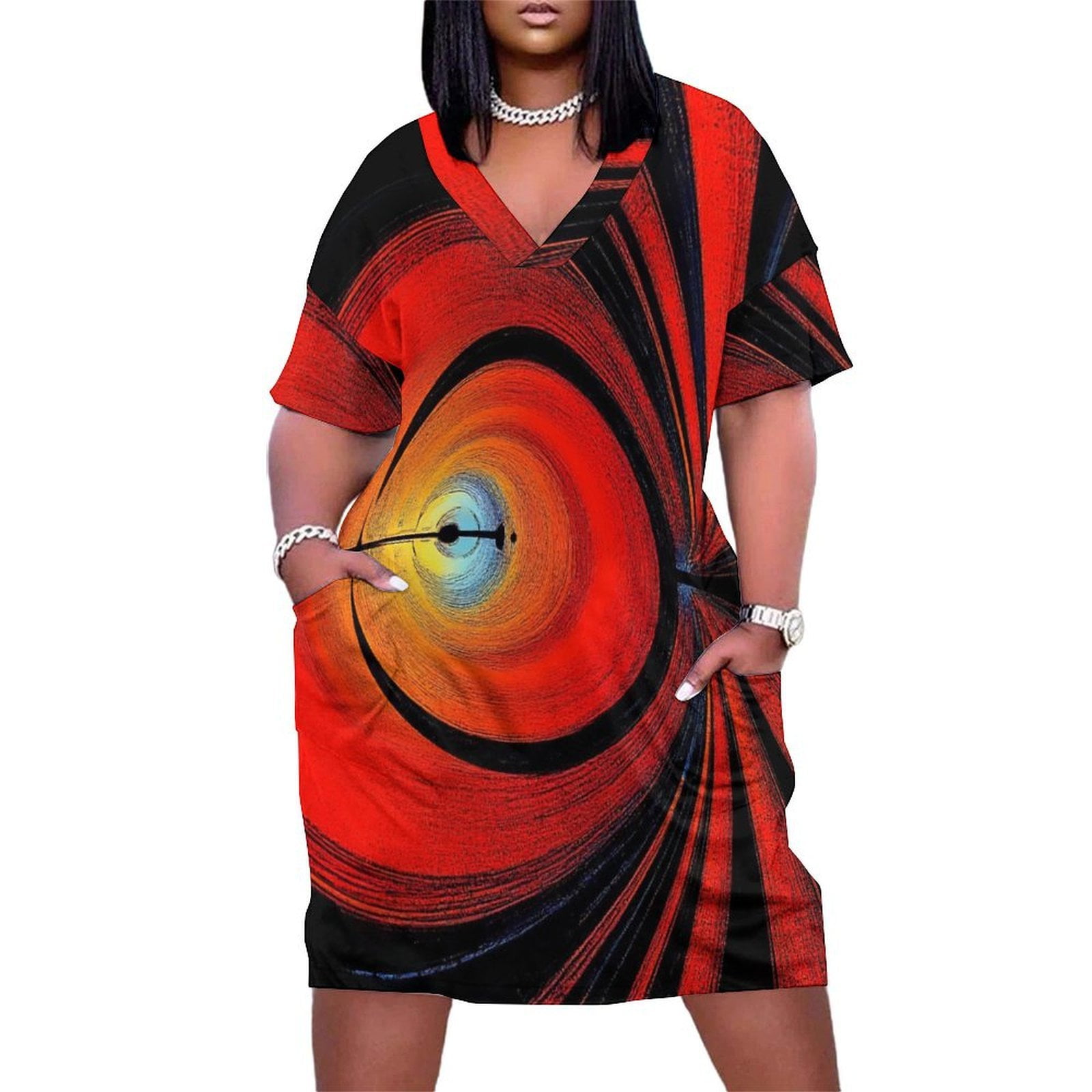 Abstract Swirling Fiery Artwork Loose Pocket Dress Dresses Summer ...